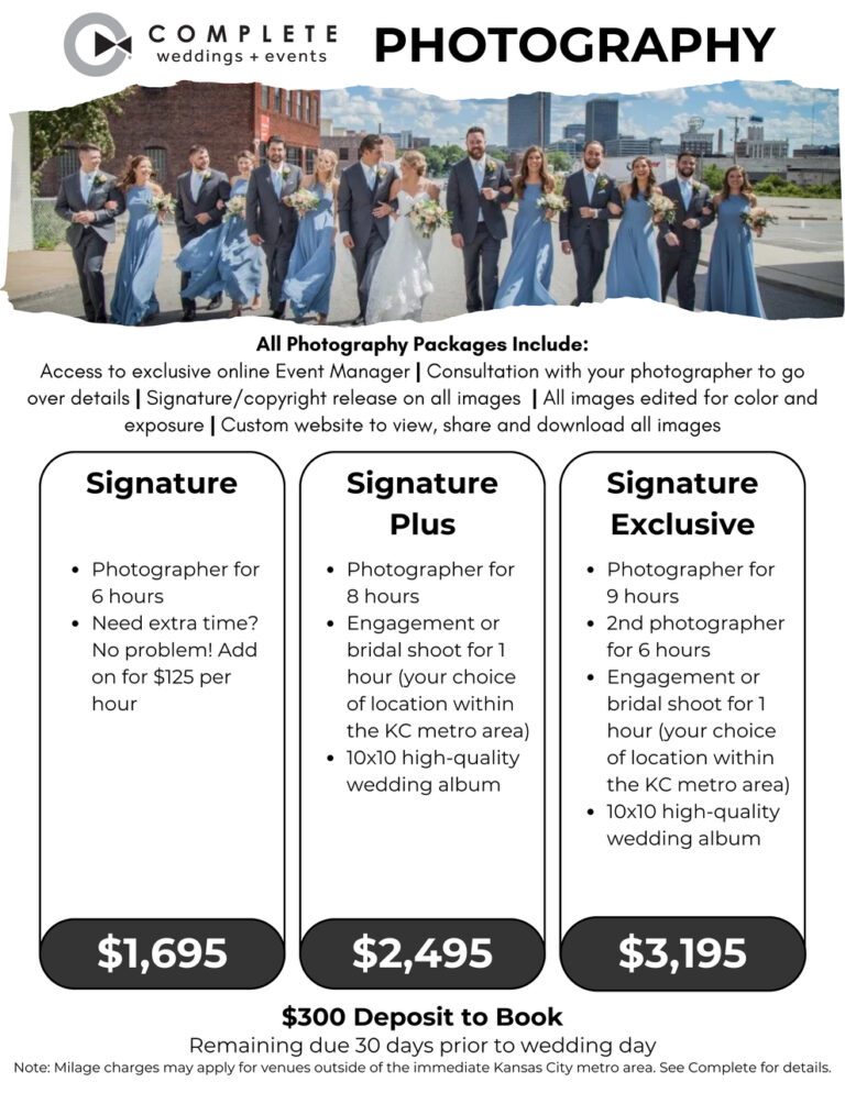 Photography Packages | Complete Weddings + Events Kansas City